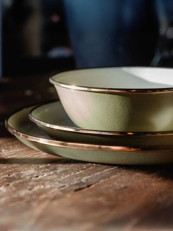 Enamel Two-Tone Deep Plate – Olive Drab (Set of 2) | Barebones - Made Good